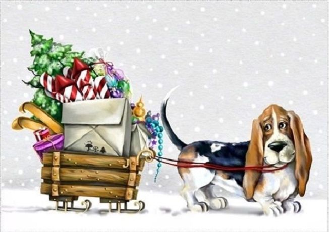 Собачки на Новогодних открытках разного времени