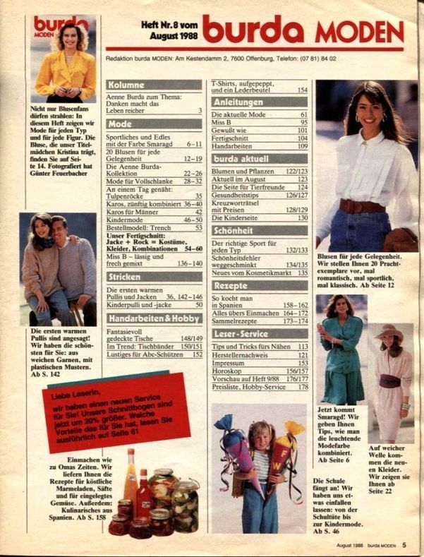 Burda Moden № 8/1988, Немецкое Издание. Фото моделей: Новости магазинов ...