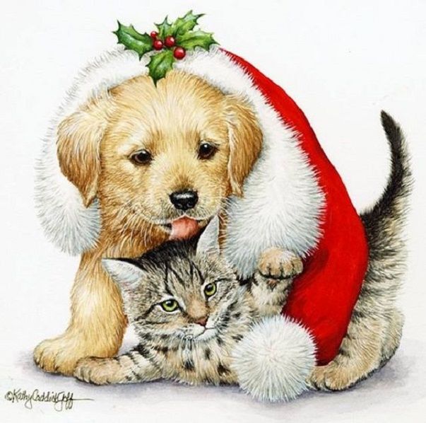 Собачки на Новогодних открытках разного времени