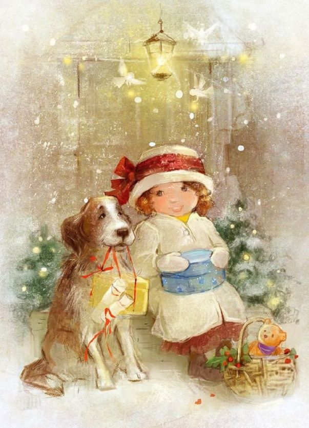 Собачки на Новогодних открытках разного времени